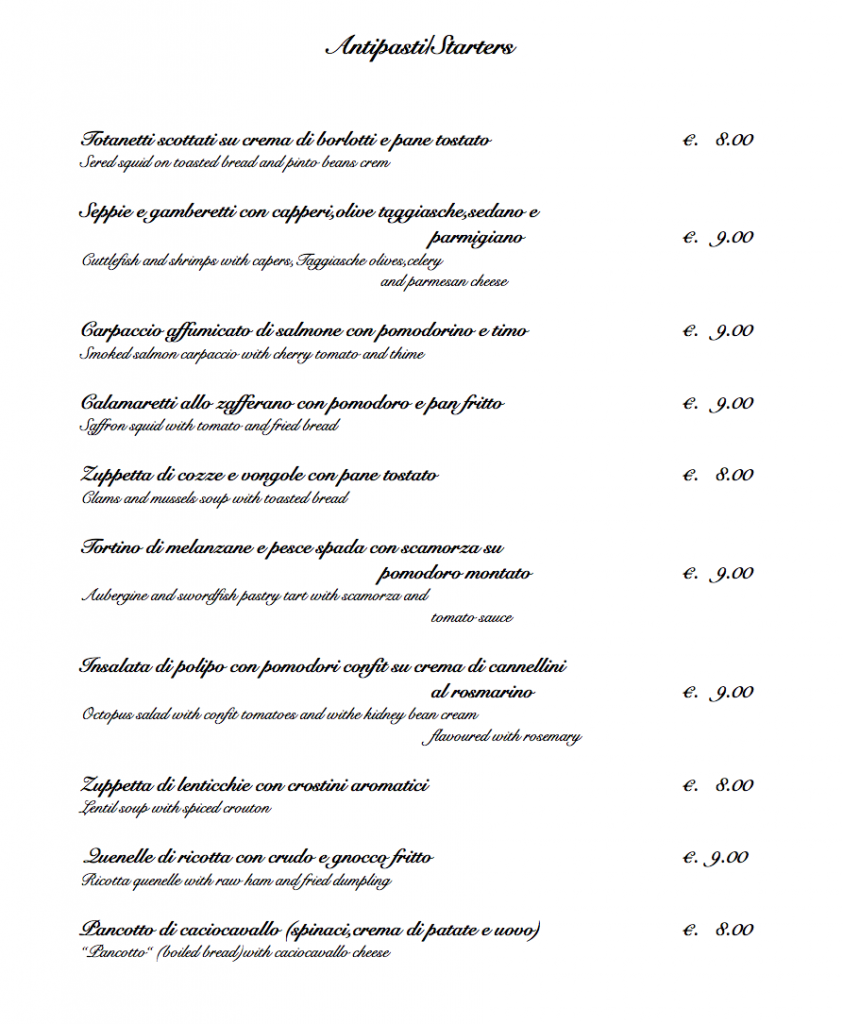 Menu della Casa – Ristorante Grotta Azzurra Official Website